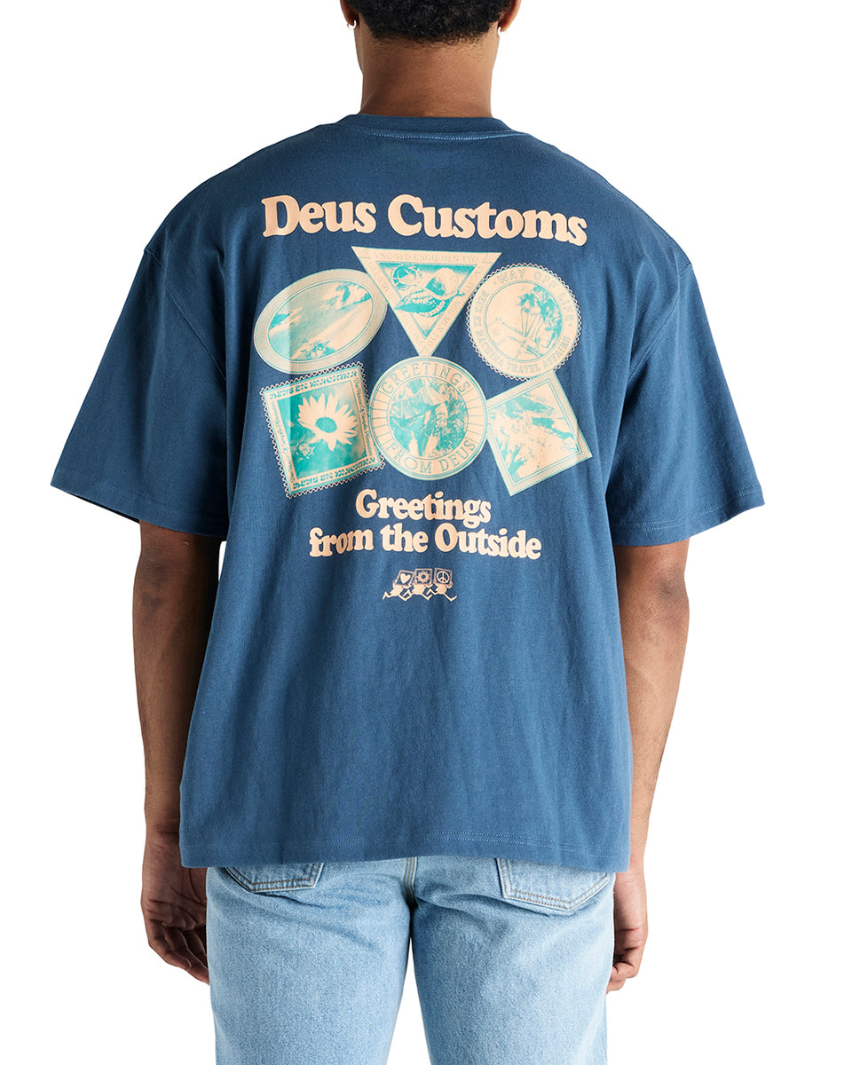 Tees | Deus Ex Machina | Greetings Tee - Indian Teal – Deus Ex Machina ...