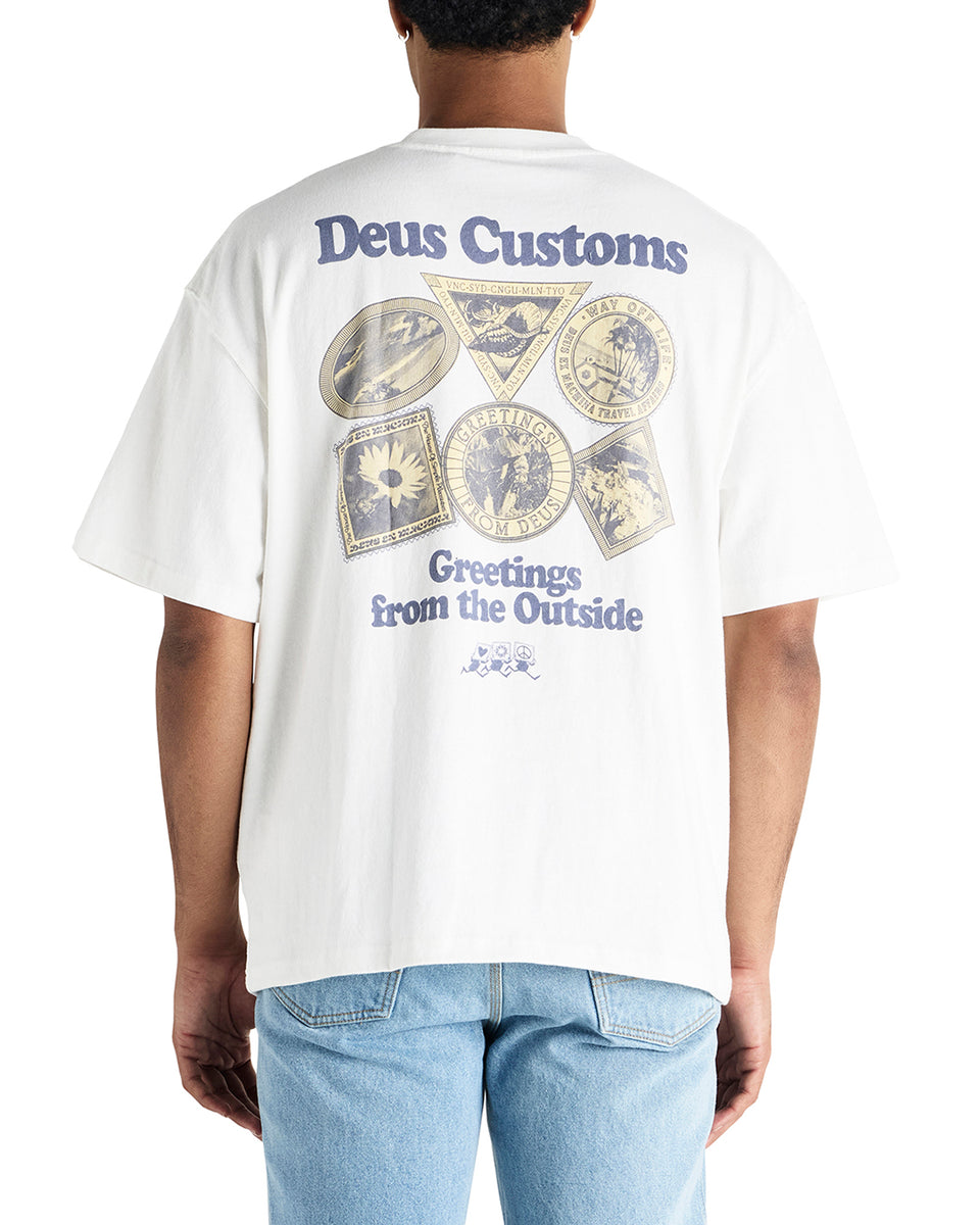 Tees | Deus Ex Machina | Greetings Tee - Vintage White – Deus Ex ...